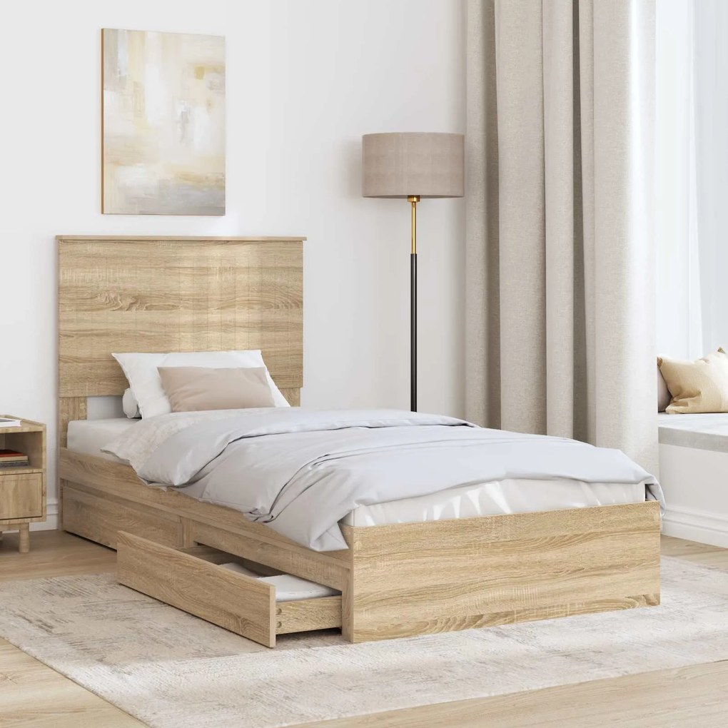 Postel s úložným prostorem se zásuvkou Sonoma dub 90 x 200 cm 3411245