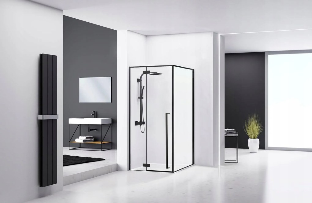 Sprchový kout REA FARGO 90/zástěna x 120/dveře cm, černý matný/transparent - bez vaničky