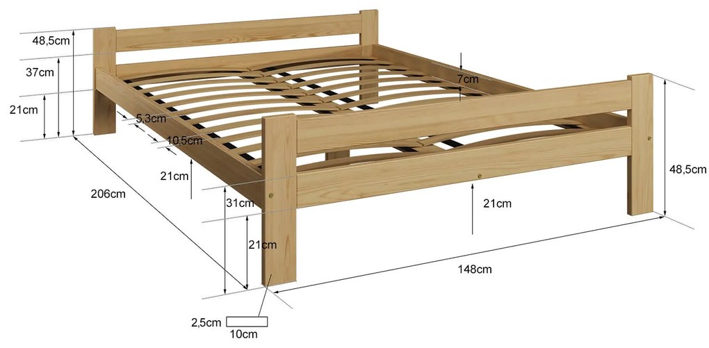 Postel z masivu VitBed 140x200 Fumi borovice s roštem