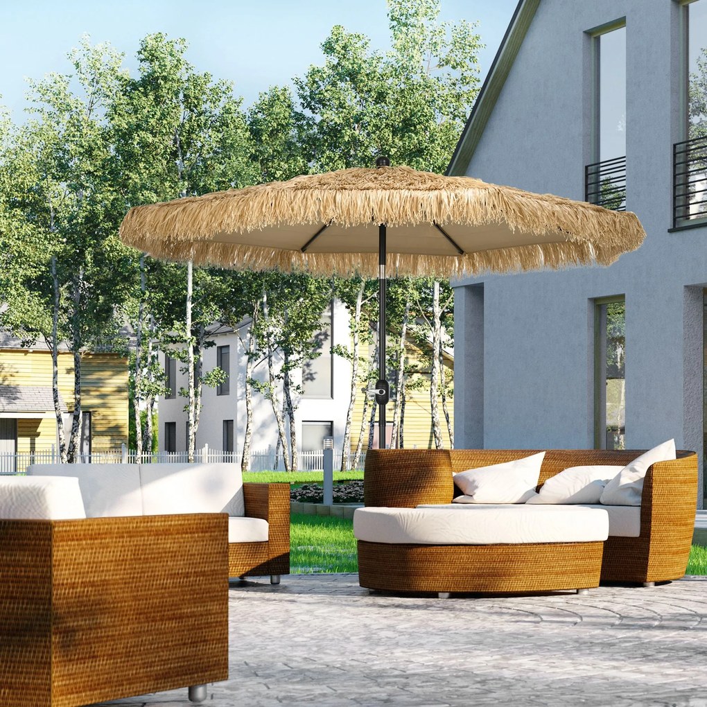 Outsunny Zahradní Slunečník 2,6x2,6m s Naklápěním a Kličkou, Sklopný, Kruh Pohanský Slunečník s 8 Žebry, Hliníkový a Polyesterový, pro Zahradu, Balko…