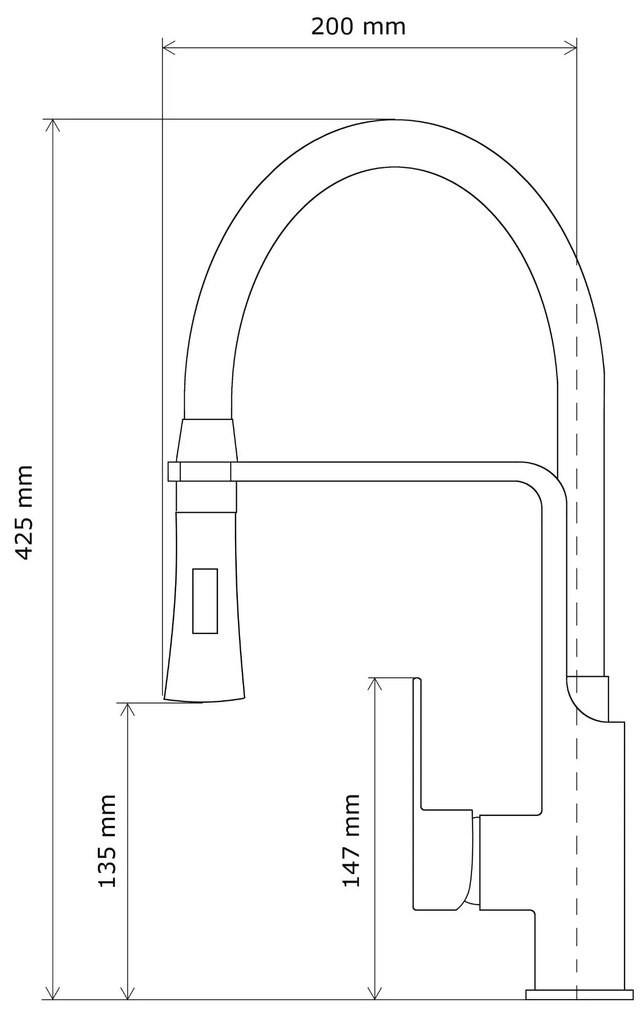 Gamma Vegas, stojánková vysoká kuchyňská baterie s flexibilním ramenem a sprškou, černá matná-zlatá lesklá, GMA-BVSK-GD