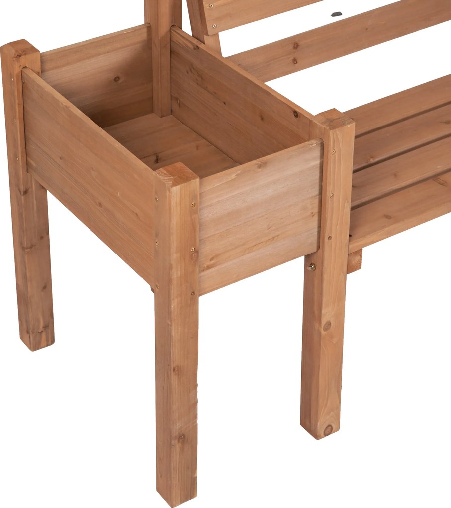 Zahradní lavička Outsunny, pro 2 osoby, dřevěná lavička s květináčem, vhodná do zahrady a na terasu, nosnost až 240 kg, 184 x 59 x 95 cm, tmavě hnědá