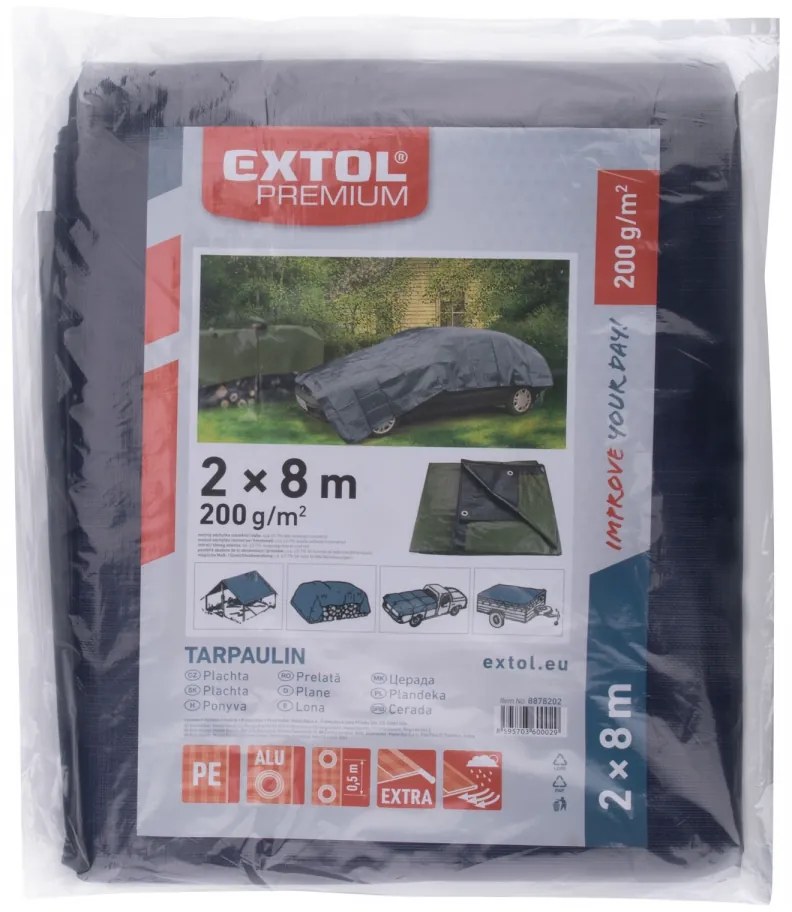 Plachta PE nepromokavá extra silná 200g/m2, 2x8m, PE