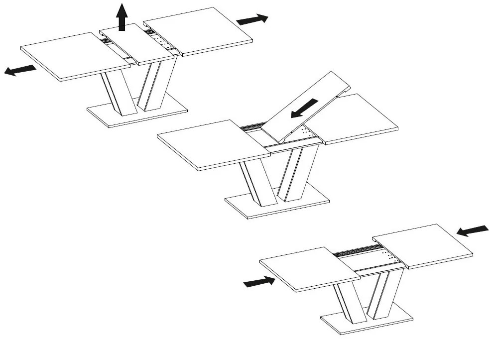 Rozkládací jídelní stůl Moteon 150x90 cm, bílý/šedý, podnož V