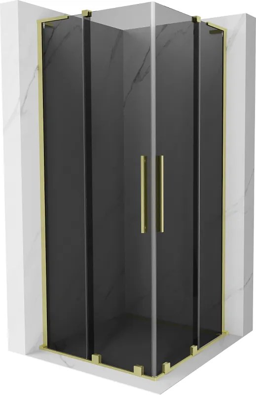 Mexen Velar L Duo, sprchový kout s posuvnými dveřmi 100 x 100 cm, 8mm šedé sklo, zlatá matná, 871-100-100-02-43-55