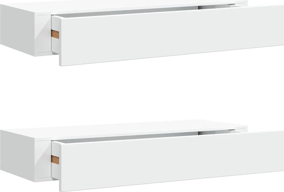 Nástěnné police se zásuvkou 2 ks bílé 60 x 23,5 x 10 cm MDF 330256