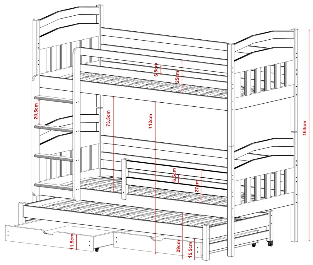 Legno Dětská patrová postel Alena šedá Rozměr (cm): 90x200