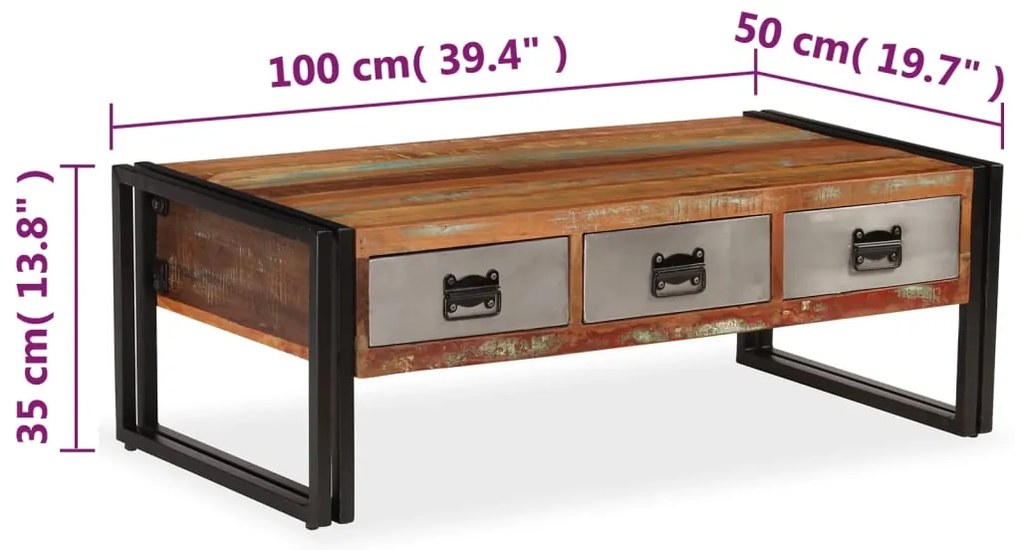 vidaXL Marketos Konferenční stolek se 3 zásuvkami recyklované dřevo 100x50x35cm