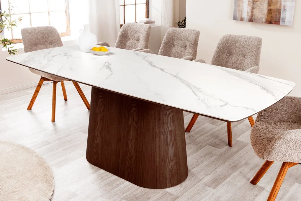 Invicta Hnědý jídelní stůl UNIQUE 200x90cm bílý mramor 45139