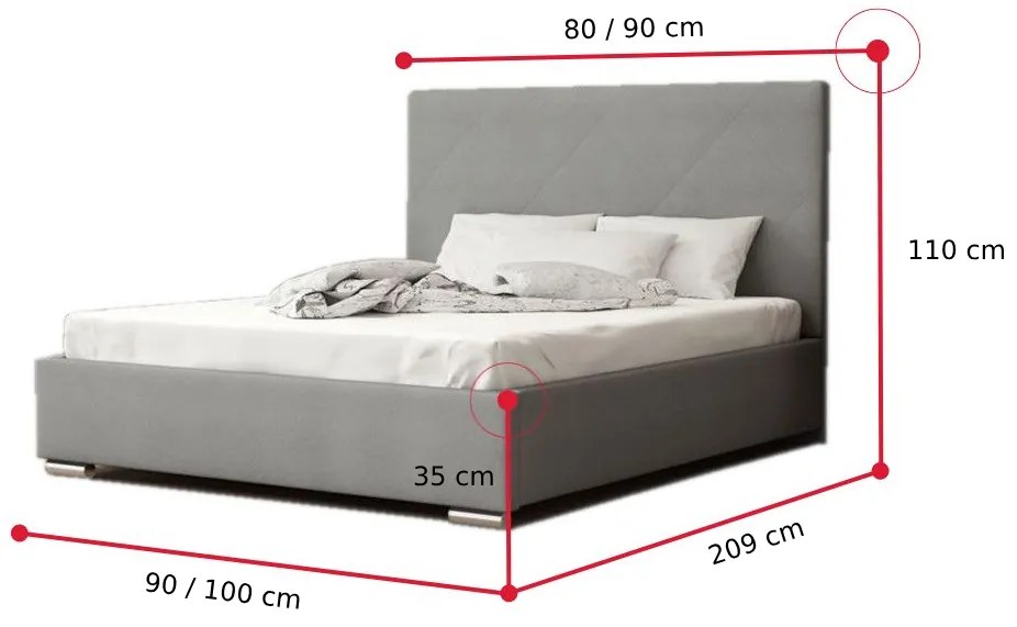 Expedo Jednolůžková čalouněná postel NASTY 5, 90x200, Sofie 20