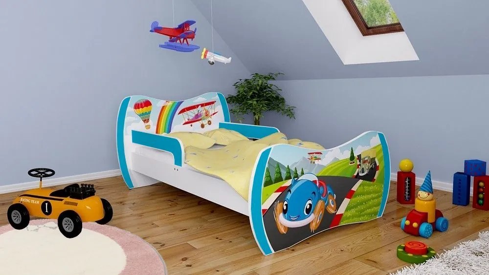 Svět pokojů Dětská postel Sen - DOPRAVNÍ PROSTŘEDKY + matrace zdarma Barva: Bílá, Úložný prostor: ANO, Rozměr: 140x70 cm