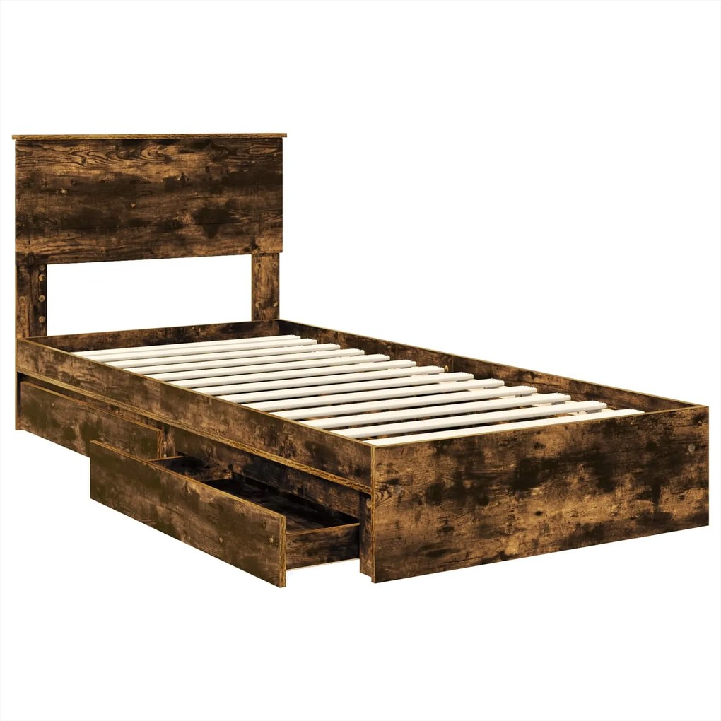 Postel s úložným prostorem se zásuvkou Kouřový dub 75 x 190 cm 3408512