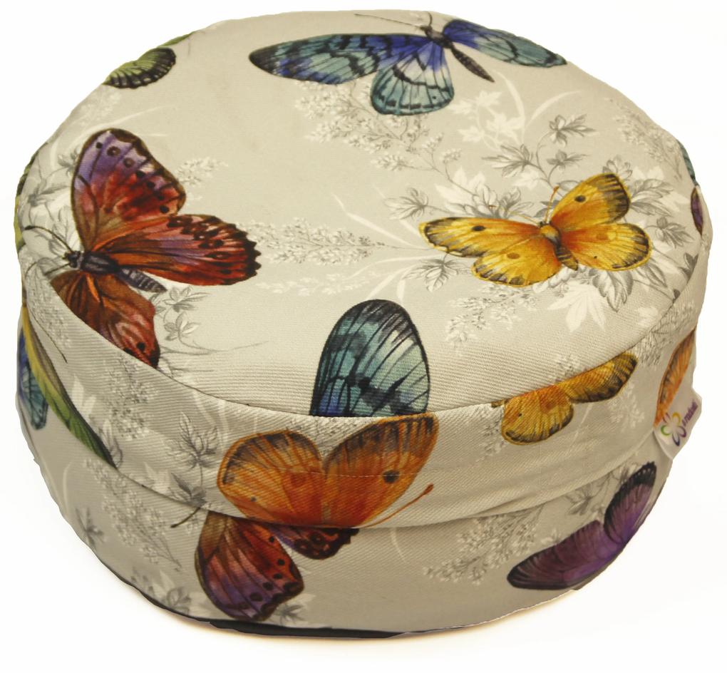 S radostí - vlastní výroba Meditační sedák Motýli Velikost: ∅30 x v18 cm