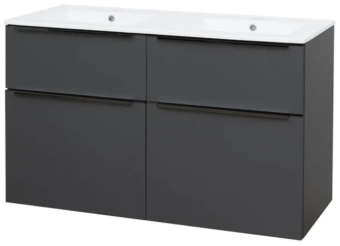 Mereo Mereo, Mailo, koupelnová skříňka s keramickým umyvadlem 121 cm, černé madlo, CN533B