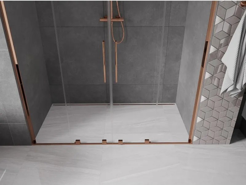 Mexen Velar L Duo, posuvné sprchové dveře do otvoru 200 cm, 8mm čiré sklo, růžové zlato, 871-200-003-02-60