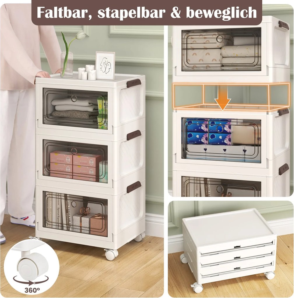 Costway Úložný box s víkem skládací boxy pro ukládání3sada plastová krabice