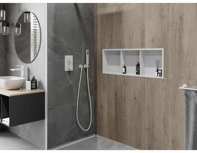 Mexen X-Wall-R, polička na zapuštění na obklad s límcem 90 x 30 cm, bílá, 1920903010S