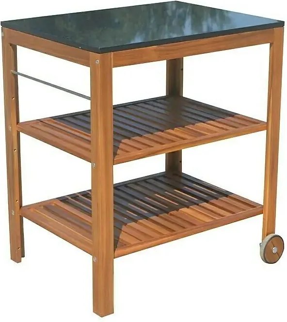 Sunfun Akácie Servírovací stolek, 58 × 88 × 77 cm, dřevo z akácie, žula