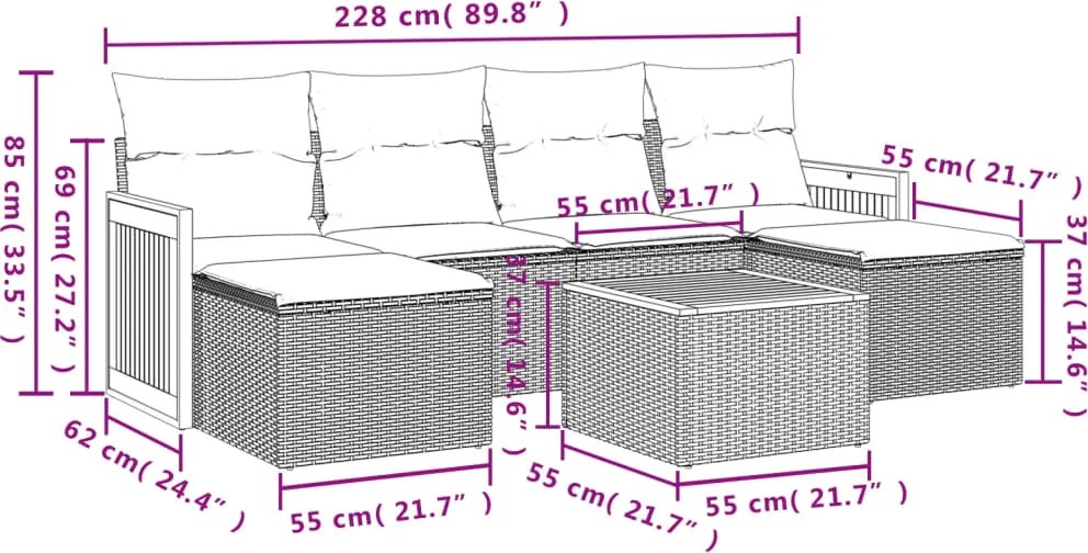 7dílná zahradní sedací souprava s poduškami černá polyratan 3260306