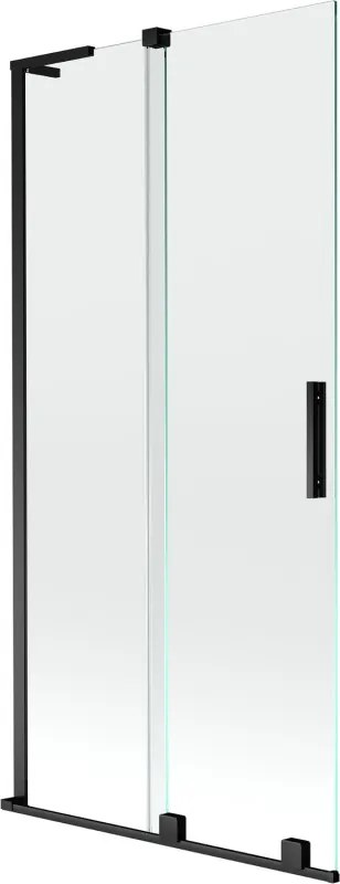 Mexen Velar L, 2-křídlová posuvná vanová zástěna 95 x 150 cm, 8mm čiré sklo, černá matná, 896-095-003-01-70