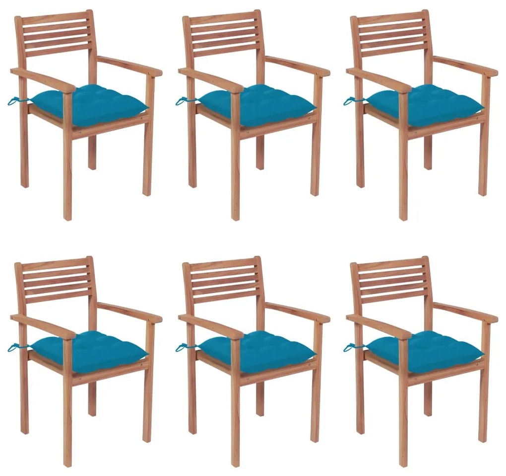 3072591 vidaXL Stohovatelné zahradní židle s poduškami 6 ks masivní teak