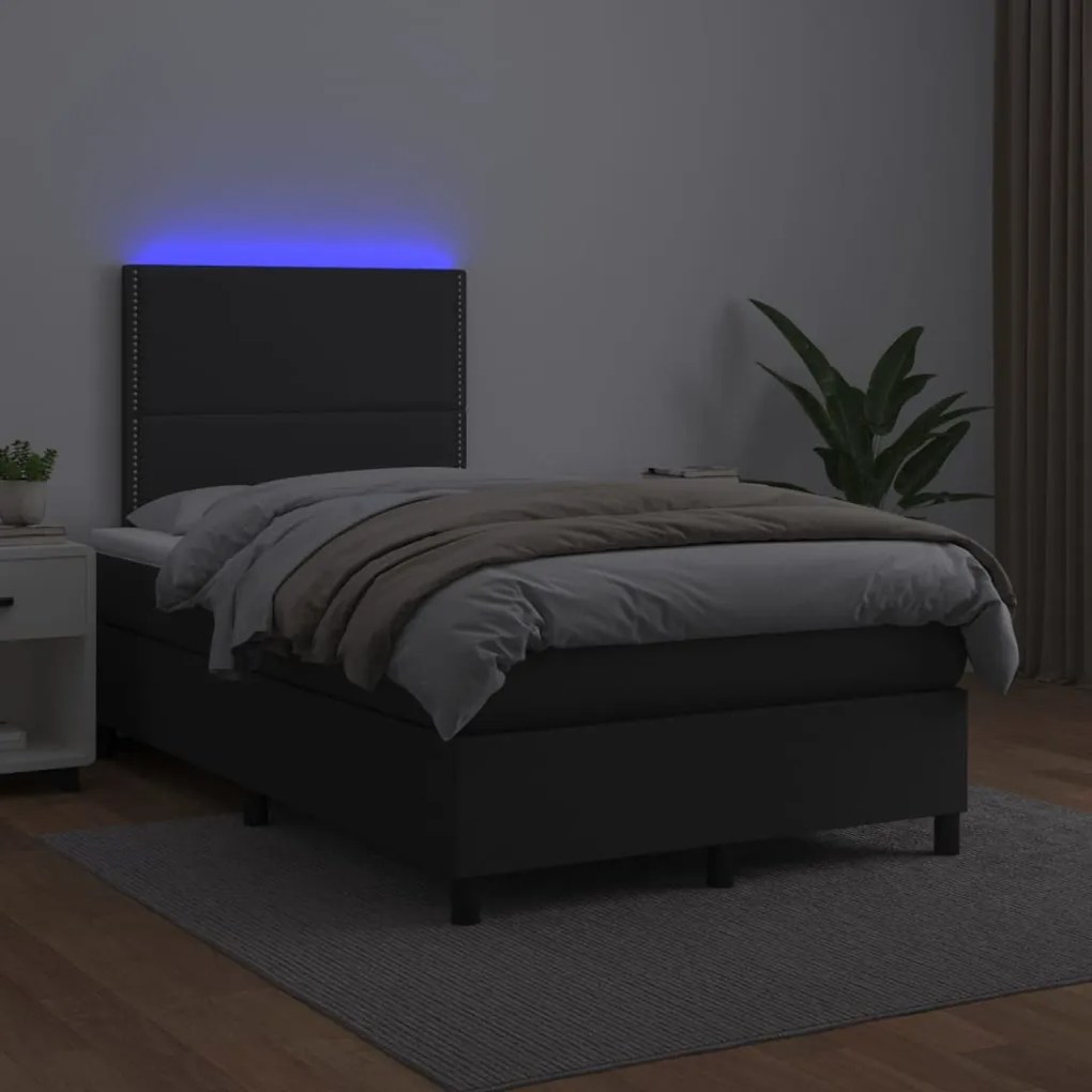 Box spring postel s matrací a LED černá 120x200 cm umělá kůže 3135873