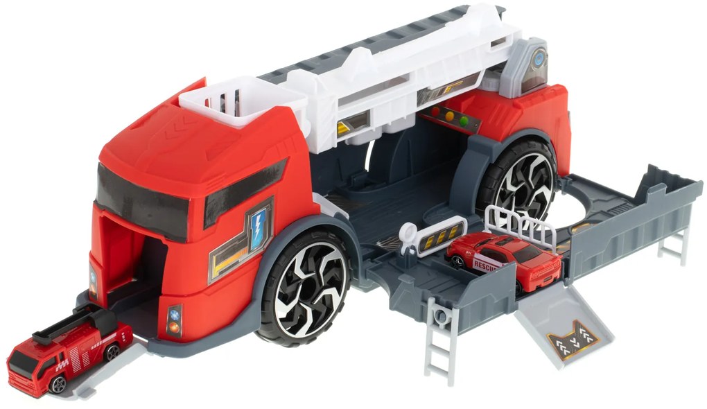 Creative Corner Transportér TIR 2v1 parkovací garáž hasiči + 3 auta červená
