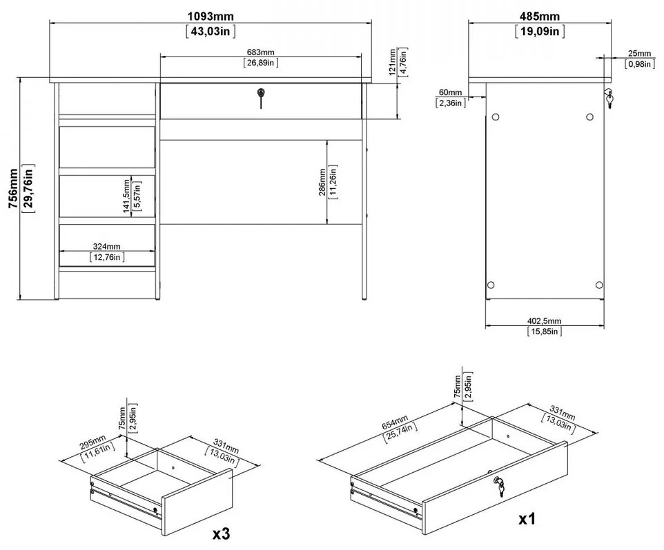 Psací stůl Felix VII, bílá