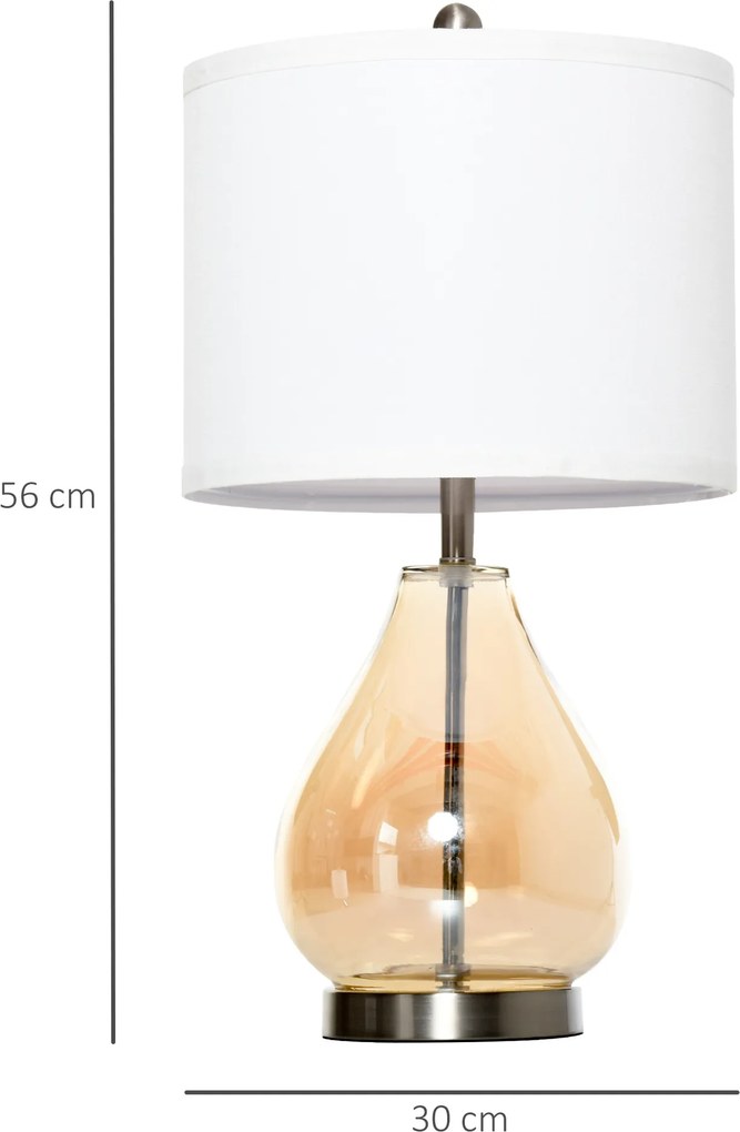 HOMCOM Sada 2 nočních lampiček s paticí E27, 40W, sklo, len, ocel, jantarová barva, Ø30 x 56H cm| Aosom