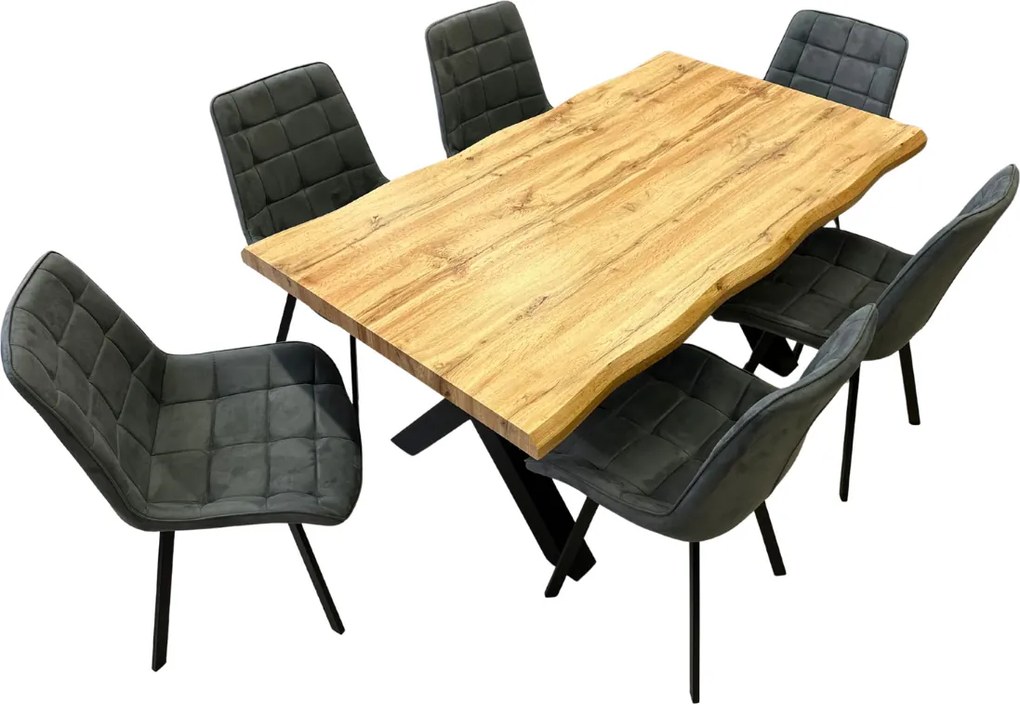 Vikio Jídelní set pro 6 osob 140x90 cm dub, šedá samet VJS114-61S-S