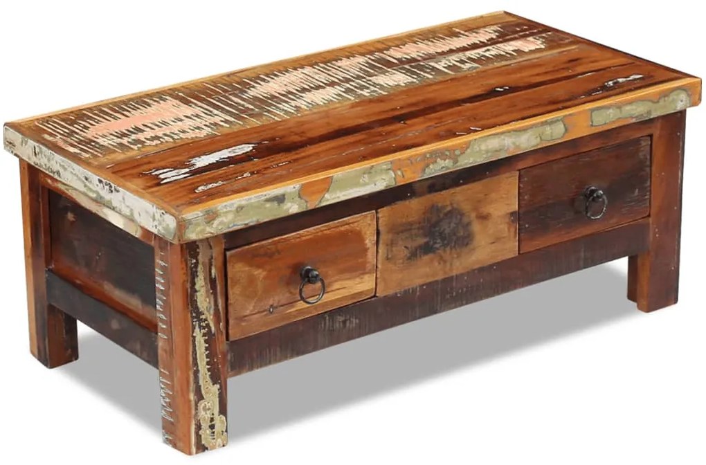 Konferenční stolek zásuvky masivní recyklované dřevo 90x45x35cm - Default Title