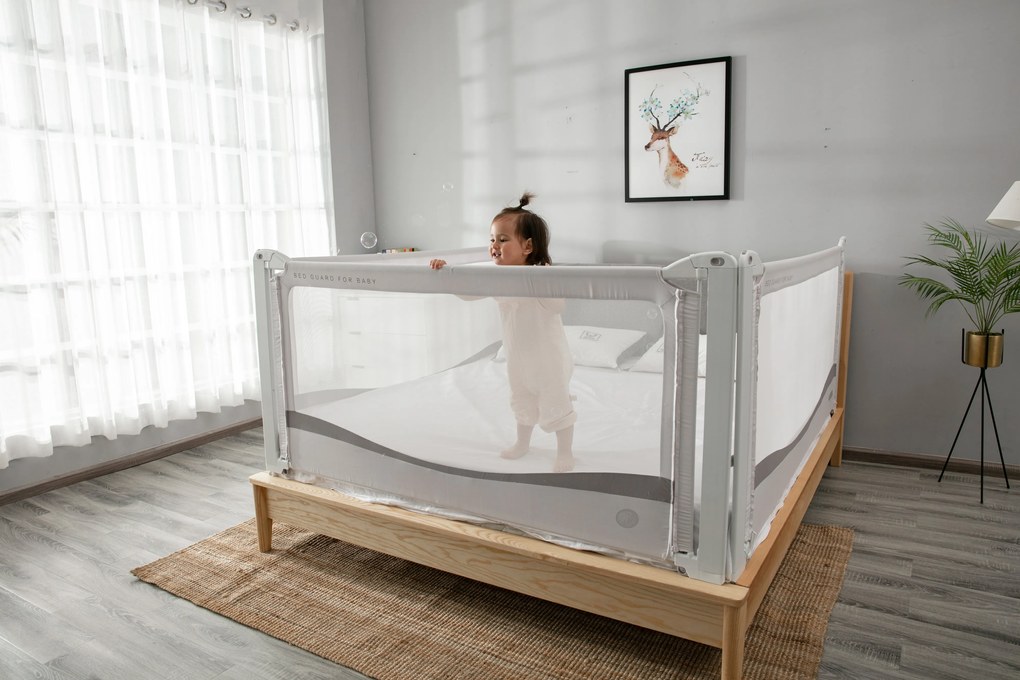 Zábrana na postel Monkey Mum® Premium - 160 cm - světle šedá