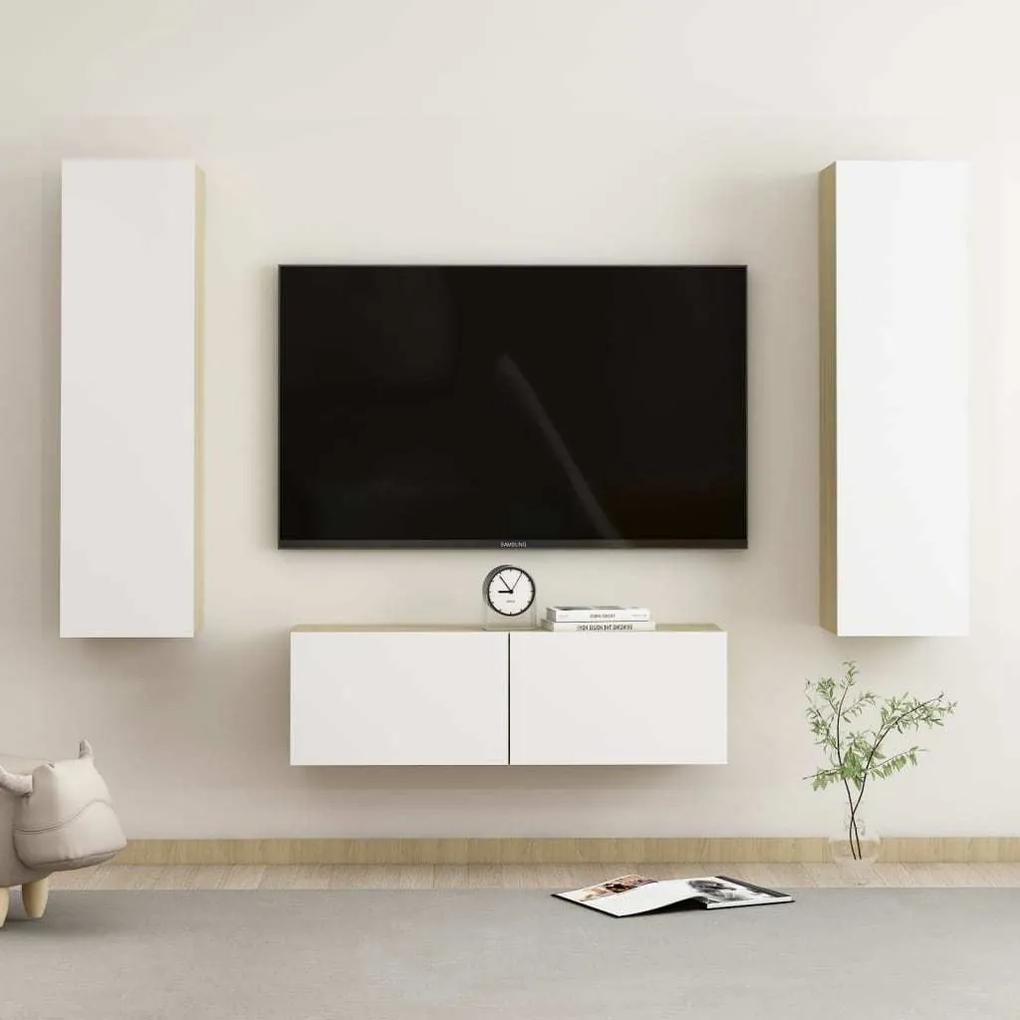 vidaXL 3dílný set TV skříněk dřevotříska [3078659] Barva: bílá s vysokým leskem