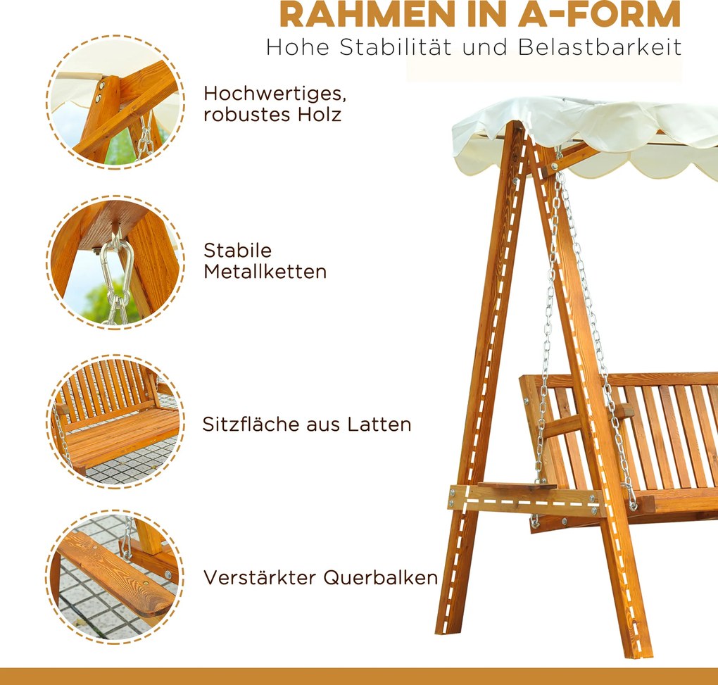 Zahradní houpačka Outsunny Hollywood 2místná houpací lavice z modřínu, ideální pro zahradu a terasu | Aosom.de