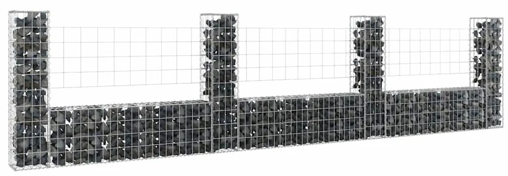 Gabionový koš ve tvaru U se 4 sloupky železo 380 x 20 x 100 cm 151277