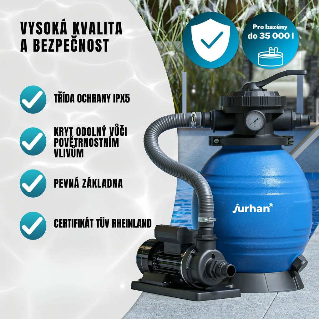Písková filtrace k bazénu AQUA, 10 200 l/h, modrá Jurhan