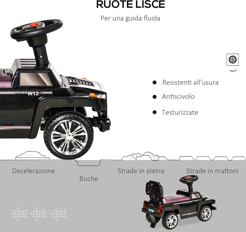 HOMCOM Dětský Off-Road Auto pro Jízdu, Auto s Osvětlením a Hudbou, Věk 18-36 Měsíců, 68x30,5x41,5cm, Černé