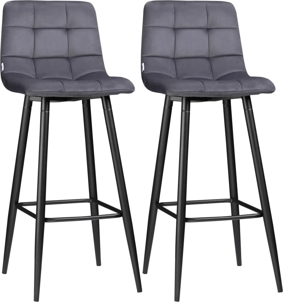 HOMCOM Barová židle sada 2 ks do kuchyně, moderní design, sametový potah, ocelové nohy, protiskluzové krytky nohou, do 120 kg, 42 x 47 x 105 cm, šedá…