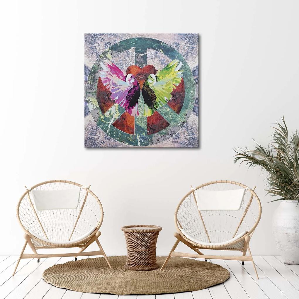 Gario Obraz na plátně Znak míru a ptáci Rozměry: 30 x 30 cm