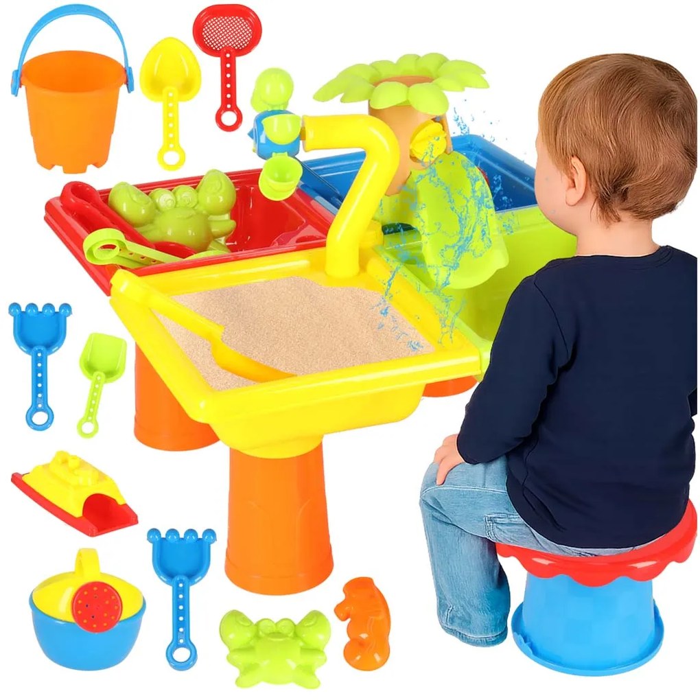 Creative Corner Vodní stůl čtyři díly pískoviště lopatka konev stolička