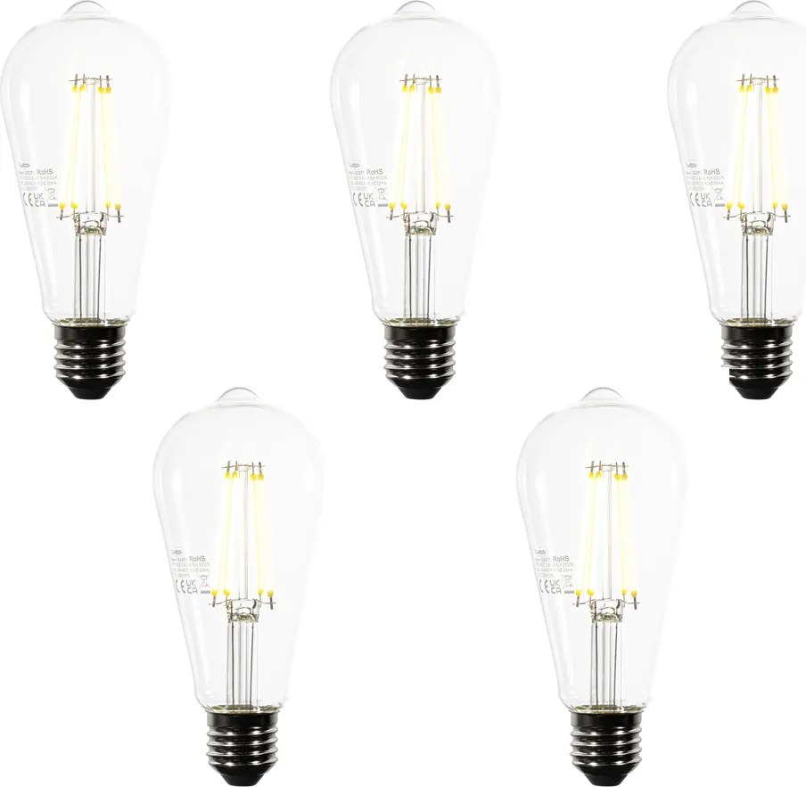 Sada 5 LED žárovek E27 ST64 čirých 3,8W 806 lm 3000K