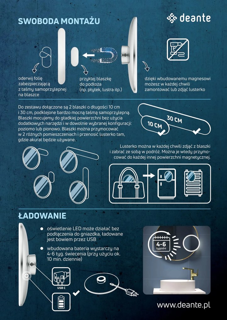 Deante Kosmetické zrcátko Round magnetické, LED osvětlení - ADR 0821
