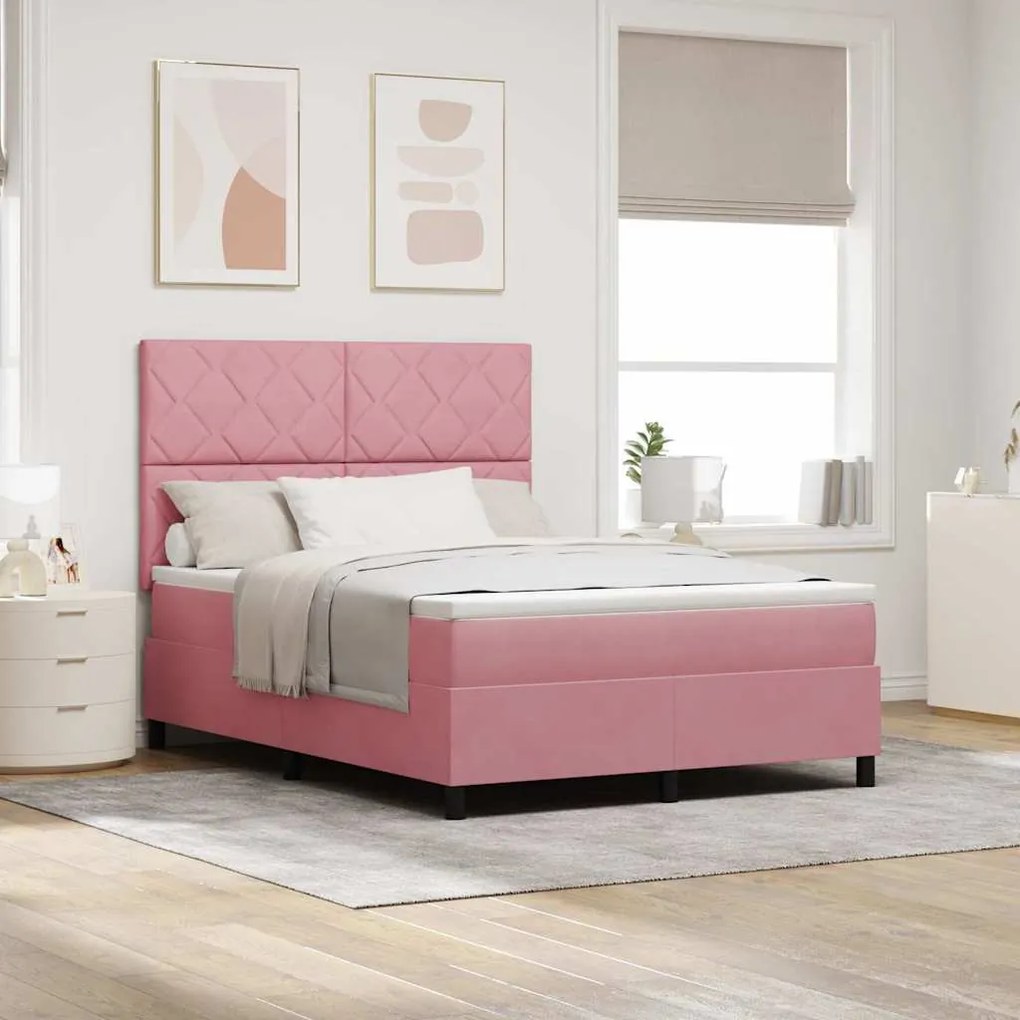 Postel s boxspringem s čelo Růžová 160 x 200 cm samet 3339913
