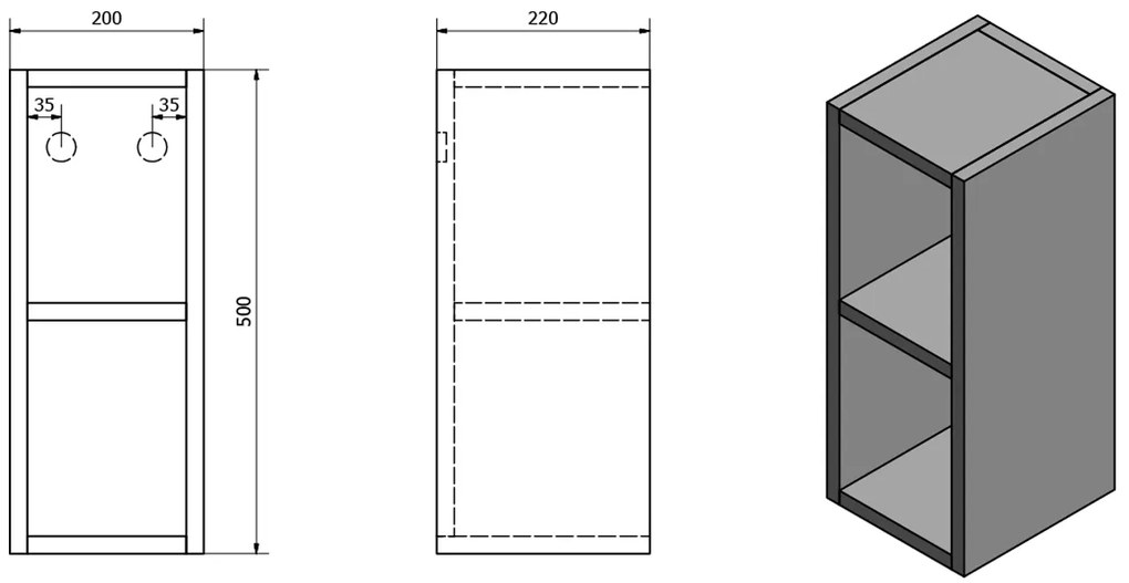 Sapho TREOS skříňka horní policová 20x50x22cm, bílá mat - TS025-3131