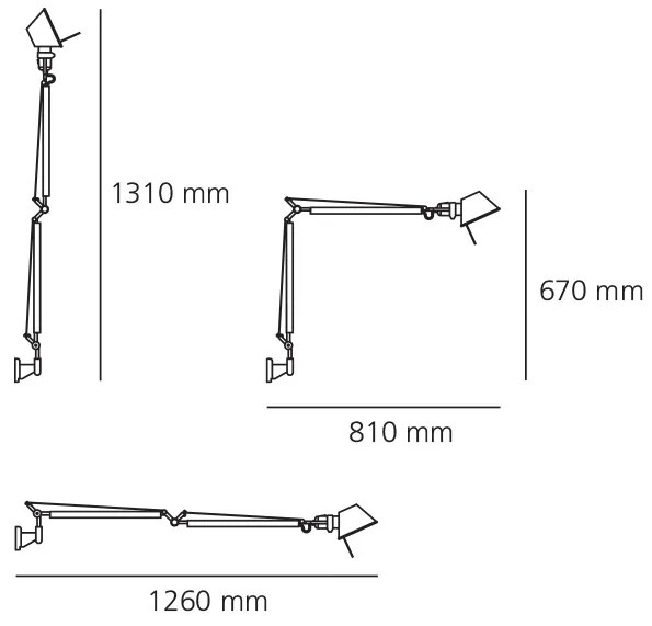 Artemide A004430 + A025150 Tolomeo Parete Black, designové nástěnné svítidlo s vypínačem, 1x70W E27, černá, max. 131cm