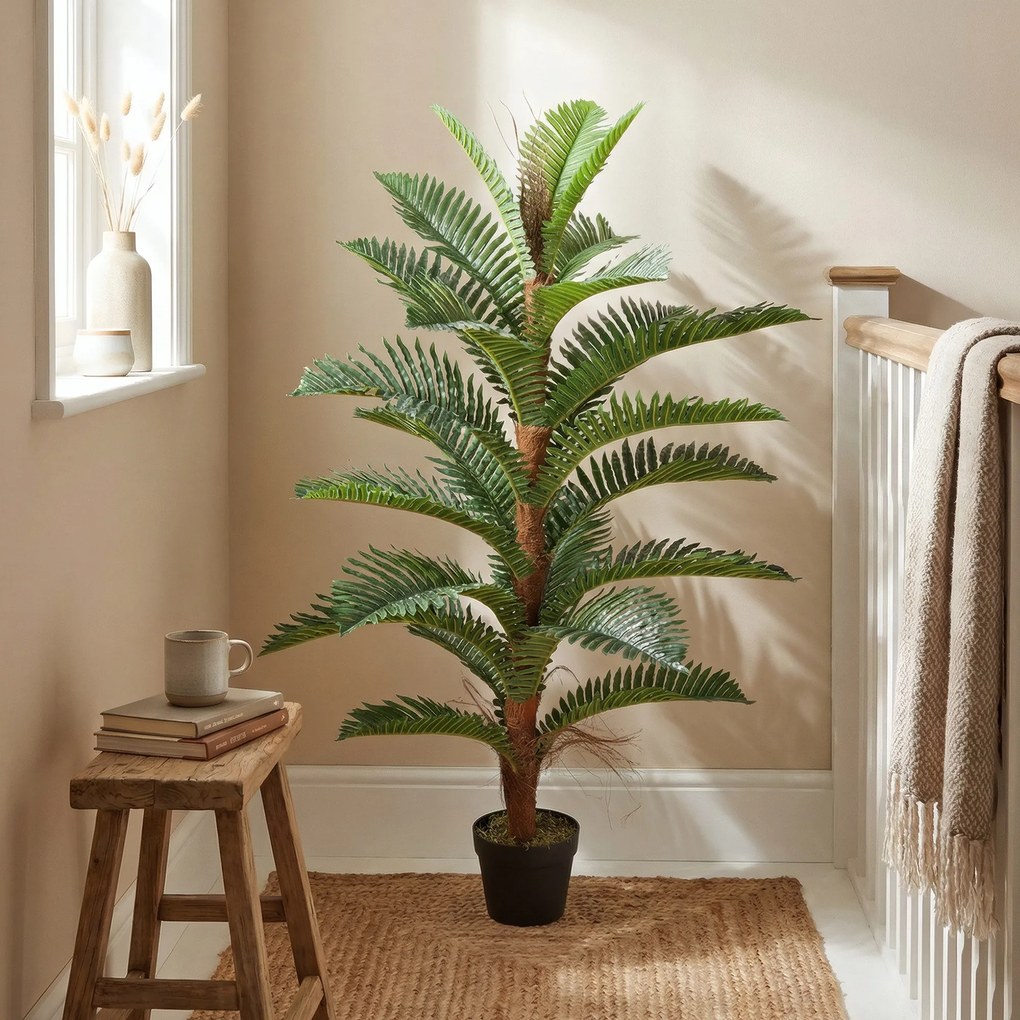 HOMCOM Umělá palma 120 cm s 24 listy z PEVA, dekorativní rostlina s plastovým květináčem, zelená