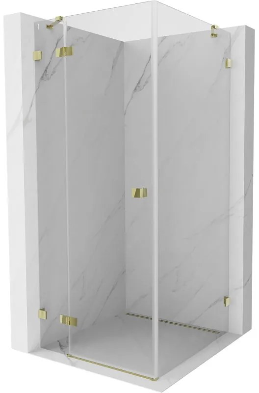 Mexen Lunar, výklopný sprchový kout levý 70 x 70 cm, 8mm čiré sklo, zlatý profil, 834-070-070-50-00-L