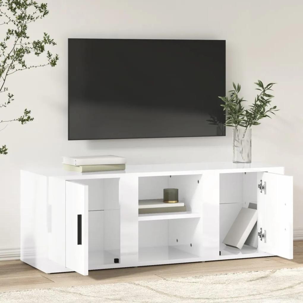 TV skříňka bílá vysoký lesk 100x31,5x35 cm kompozitní dřevo