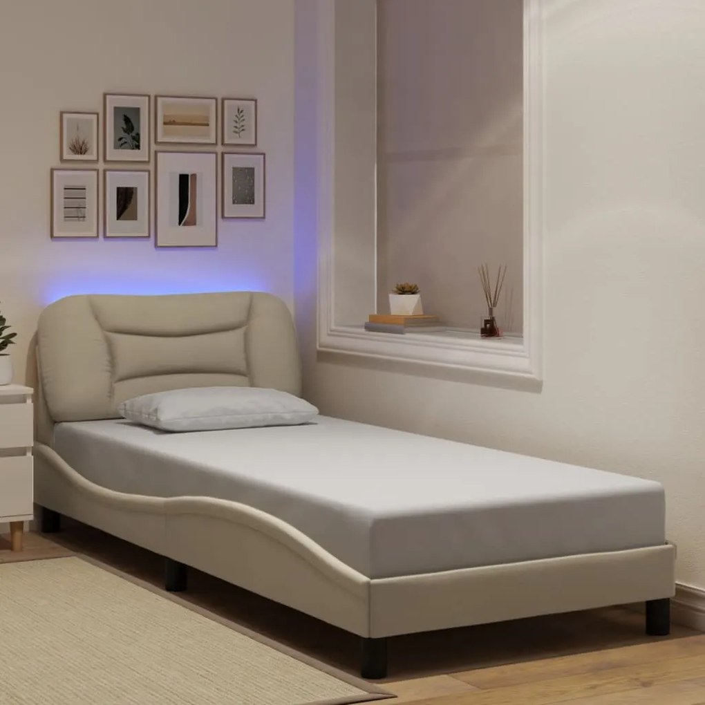 Rám postele s LED bez matrace Hvar krémový 90 x 200 cm textil 3213681