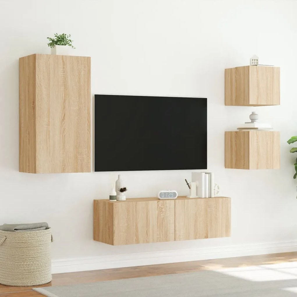 4dílná obývací stěna s LED osvětlením dub sonoma 3216883